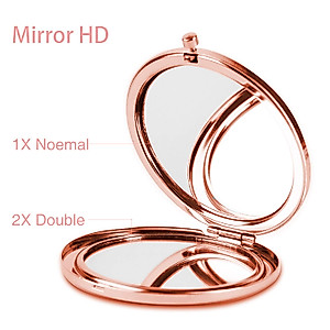 Dynippy Compact Mirror Rose Gold Makeup Mirror Folding Mini Pocket Mirror Portable Hand Mirror Double-Sided 2 x 1x Magnification for Woman Girls A-Red Rose