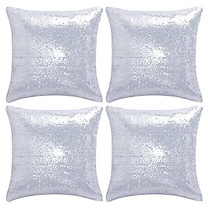 Miayon Silver Sequin Pillow Covers Square Glitter Pillow Cases Decorative Sparkling Throw Pillow Cover Cushion Case for Bed Sofa Bedroom Living Room Valentine's Day Wedding Home Decor (18"x18",4 Pack)