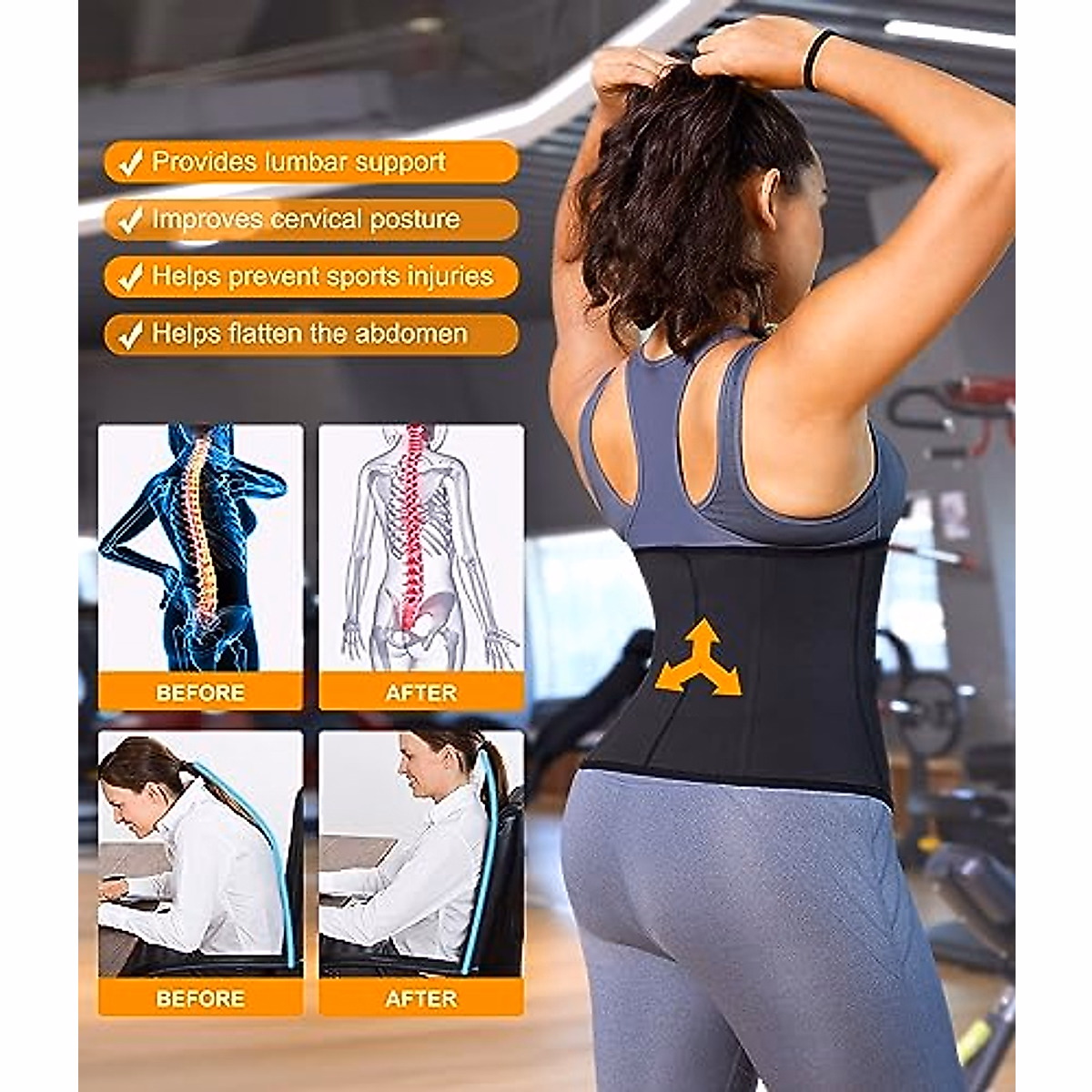 LEINIDINA Womens Waist Trainer Corset with Zipper Sweat Waist Trimmer for Women Workout Belt Corset Shapewear Black