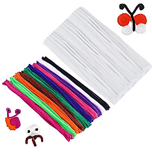 Cuttte Pipe Cleaners Craft Supplies - 100pcs White Pipe Cleaners Craft and 100pcs 10 Colors Pipe Cleaners, Craft Kids DIY Art Supplies, Pipe Cleaner Chenille Stems