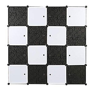 DWLOMHE Modular Cabinet Cupboard,Plastic Storage Shelf 16 Cubes Organizer DIY Furniture,with 3 Clothes Rails