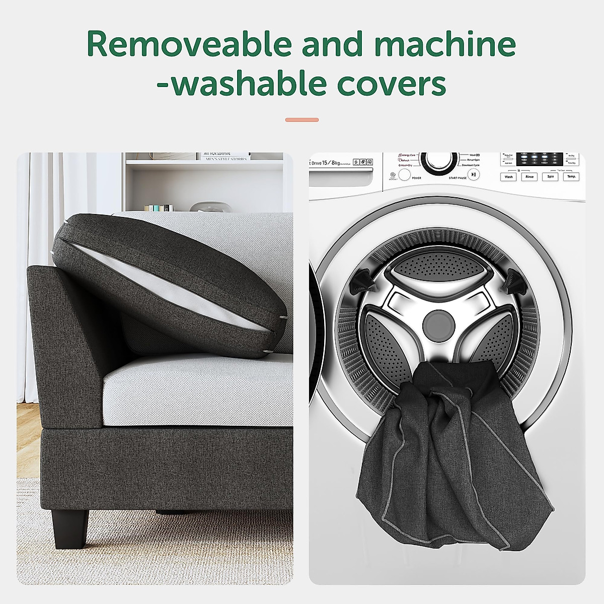 HONBAY Convertible Sectional Sofa, L Shape Couch with Chaise, Reversible Sectional Couch for Living Room, Dark Grey