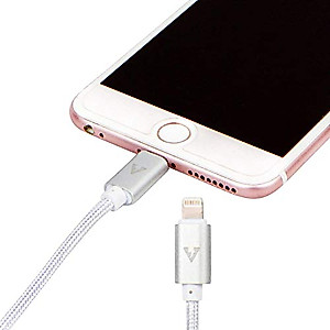 vCharged 12 FT Longest 2 Pack MFi Certified Lightning Cable Nylon Braided USB Long iPhone Charger for Apple iPhone 14 Pro Max, 13, 12, 11/Mini/XR, XS, X, 8, 7, 6, iPad, Airpods, Updated Cables - White