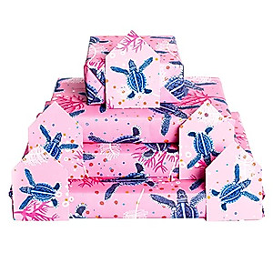 CENTRAL 23 - Pink Wrapping Paper - Blue Turtles - Birthday Gift Wrap - 6 Sheets - For Girls Women Females - Recyclable