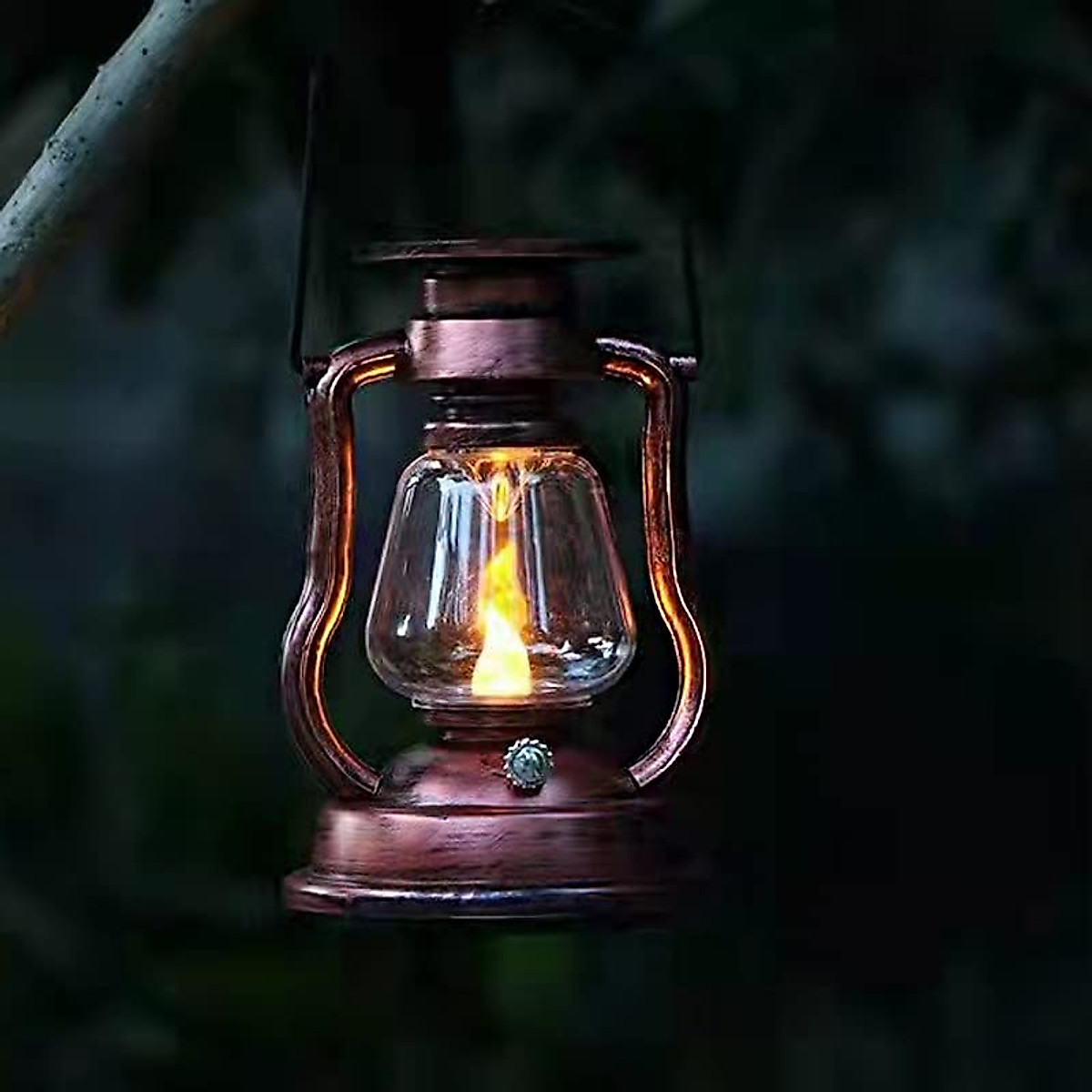 Solar Lantern Outdoor Hanging Solar Lights Dancing Flame Christmas Decor Vintage Led Waterproof Camping Lamps Landscape Decor for Table Patio Garden Yard Pathway Porch (Copper)
