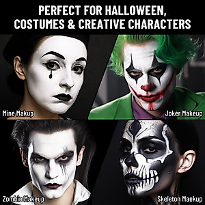 BOBISUKA Halloween Cosplay SFX Makeup Black + White Face Body Paint Special Effects Makeup Kit Dress Up Non Toxic Face Painting Kits for Adult Full Coverage Face paint Fx Make Up