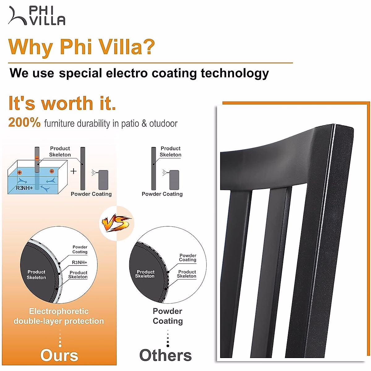 PHI VILLA Wrought Iron Patio Outdoor Dining Chairs, Portable Black Outdoor Patio Chairs Set of 4, Stackable Indoor Outdoor Bistro Deck Metal Chairs for Garden Backyard Lawn, Support 300 lbs