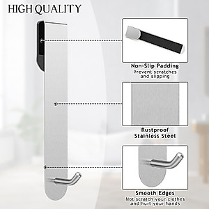 FYY Shower Door Hooks - 2 Pack 7" Over Door Towel Hooks for Bathroom Frameless Glass Shower Door, Heavy Duty Non-Slip Stainless Steel Hooks Rack for Robe Towel Sliver