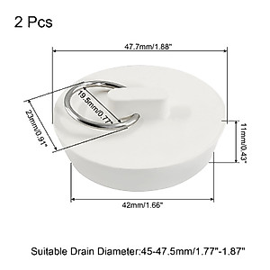 LifCratms 2Pcs White Rubber Drain Stoppers, 1-3/4 Inch Rubber Sink Plug Sink Stopper Drain Plug with Hanging Ring for Kitchen Laundry Bathroom Bathtub, Fits 45-47.5mm