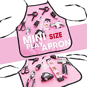 WORKPRO Pink Real Tool Set for Kids with 12 Inch Mini Steel Tool Box with Wheels, 10PCS Kids Real Tools with 2 Drawers Desk Metal Rolling Tool Chest, Children's Tool Kit for Home DIY- Pink Ribbon