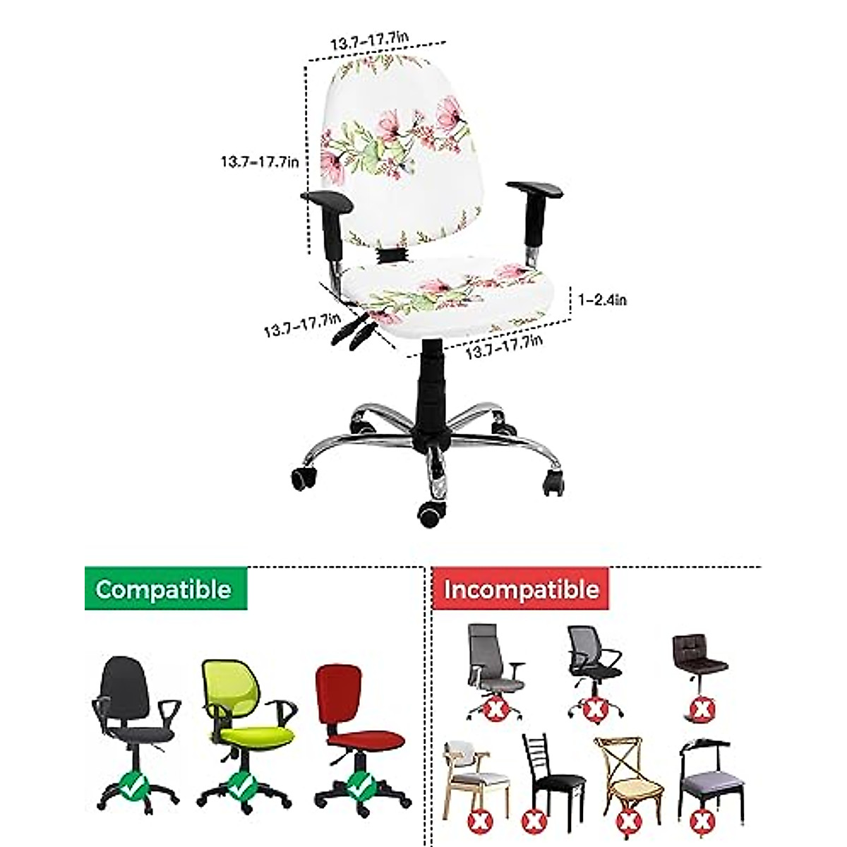 Big buy store Office Chair Cover Poppy Flower Butterfly Desk Chair Cover Stretch Elastic Universal Computer Chair Covers Colorful Plant Stretch Rotating Chair Slipcovers Protectors