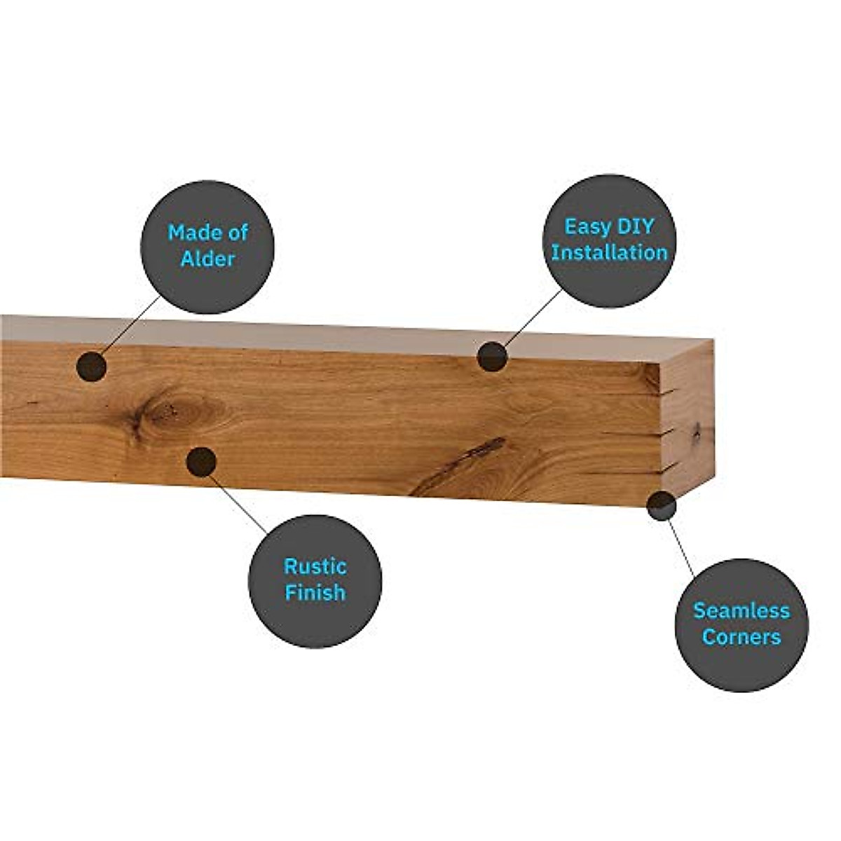 60 Inch Floating Fireplace Mantel Wood Shelf In Clear Polyurethane - Wallace From Mantels Direct | Wooden Rustic Wall Shelf | Designed and Milled in The USA | Great for Electric Fireplaces and Décor