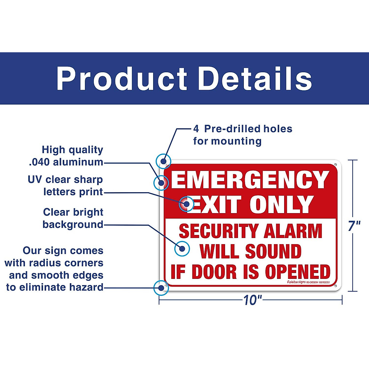 Emergency Exit Only - Security Alarm Will Sound If Door Is Opened Sign, 2 Pack, 10 x 7 inch .40 Rust Free Aluminum, UV Protected, Weather Resistant, Waterproof, Durable Ink, Easy to install
