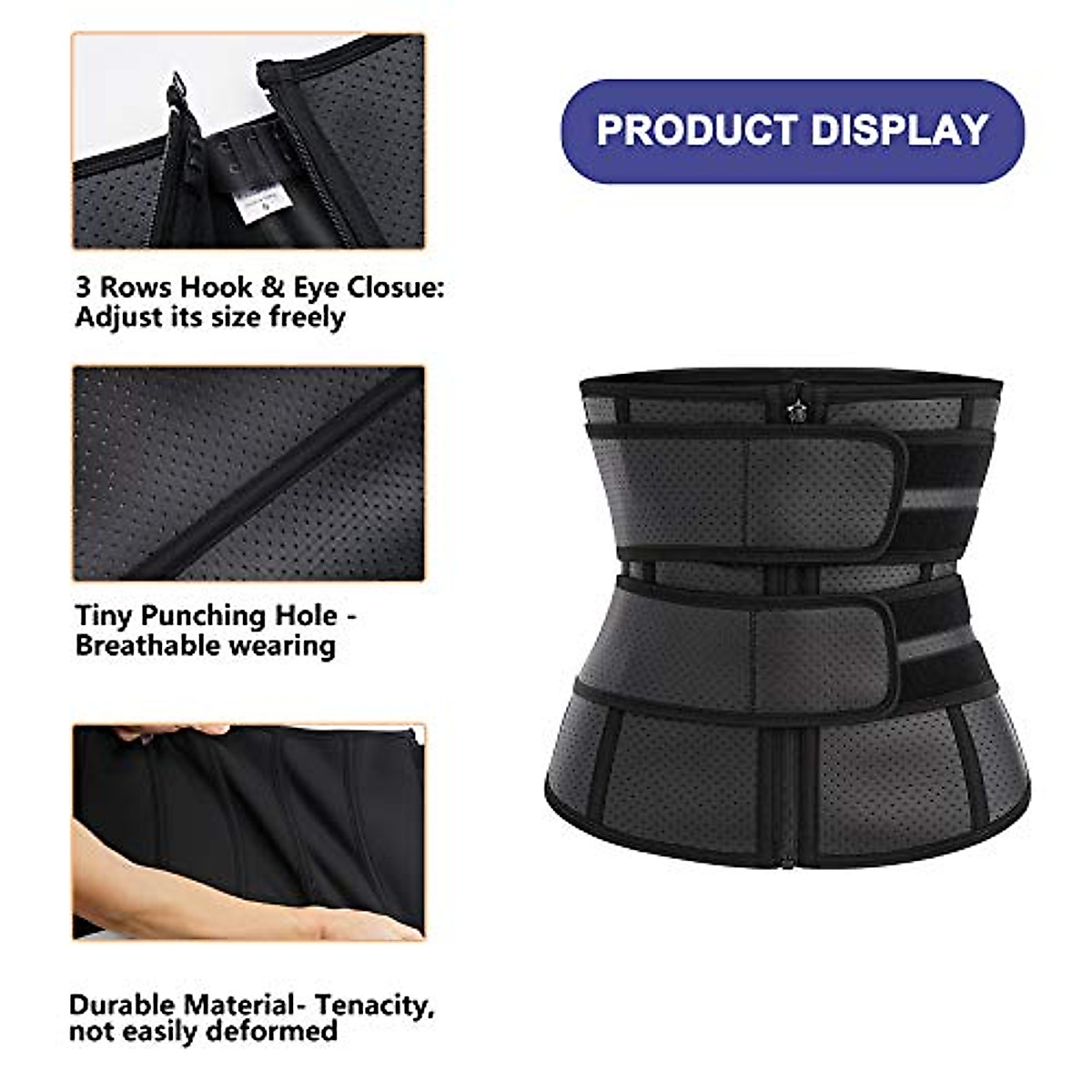 MOLUTAN Waist Trainer Trimmer for Men Tummy Control Shapewear Neoprene Sweat Belt Slimming Body Shaper Black