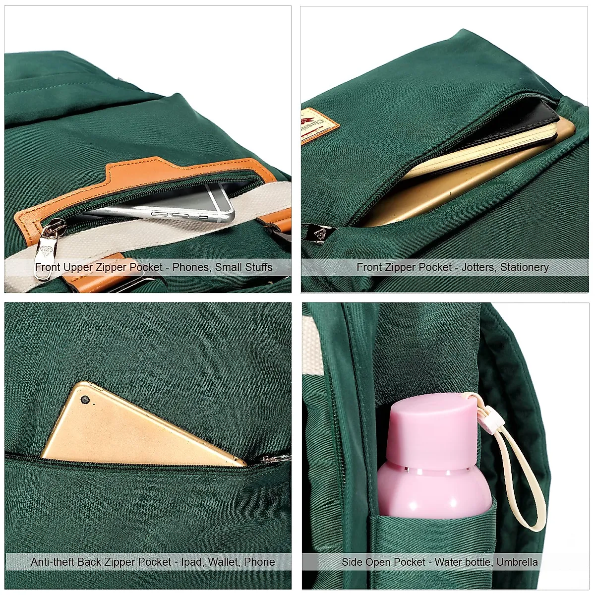 AO ALI VICTORY Laptop Backpack 15.6 Inch for Women Men Teacher Backpacks Nurse Bag Anti Theft Travel Back Pack Large College Bookbag (Medium, Olive Green)