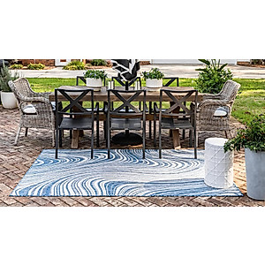 Unique Loom Outdoor Modern Collection Area Rug - Pool (6' 1" x 9' Rectangle, Blue/ Ivory)
