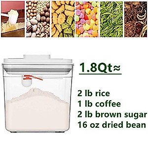 Yopay 1.8 Qt POP Container, Airtight Food Storage with Push Button, Rectangle Clear Plastic PBA Free for Coffee, Sugar, Flour, Baking Supplies, Pantry Organization