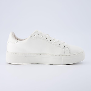 CUSHIONAIRE ROC Lace Up Womens White Sneakers | Comfortable Vegan Leather Casual Platform Sneaker with Memory Foam, White 8