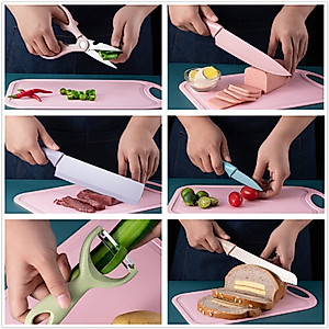 CHUYIREN Knife Set, Colorful Kitchen Knife Set 7 PCS, High Carbon Stainless Steel Cute Knife Set with Non-Stick Coating and Cutting Board for Cooking, Camping, RV Travel, and Dorm,Gift Box