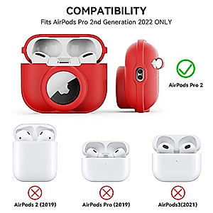 GOCII 2 in 1 Designed for Airpods Pro 2 Case and AirTag Case Cover with Lanyard, Silicone GPS Tracker Cover Holder, Soft Shock-Proof Anti-Scratch Anti-Lost(red)