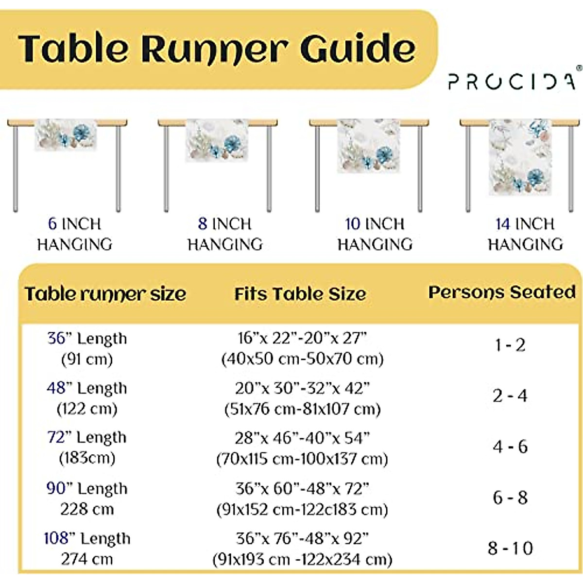 PROCIDA Summer Blue Seashell Table Runner Tropical Ocean Beach Burlap Table Runners Seasonal Holiday Party Kitchen Indoor Outdoor Dinning Decor 13x72 Inch