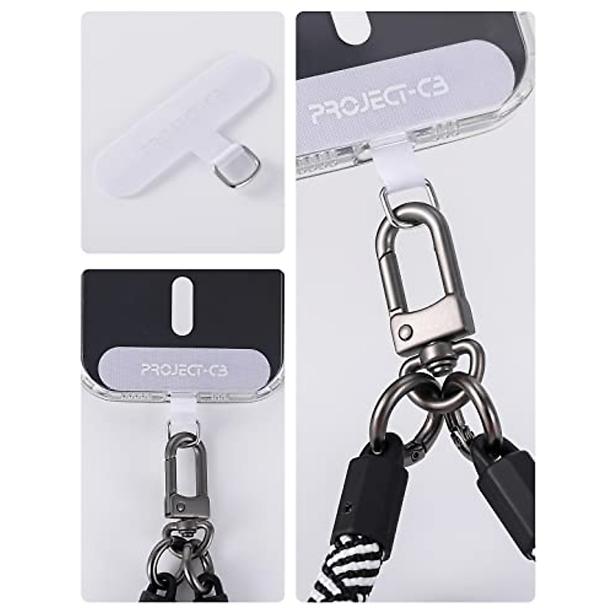 project-cb Phone Tether Tab 2 Pack,Universal Phone Lanyard Patch Without Adhesive,Phone Strap Replacement Part for Cell Phone (White&Clear)