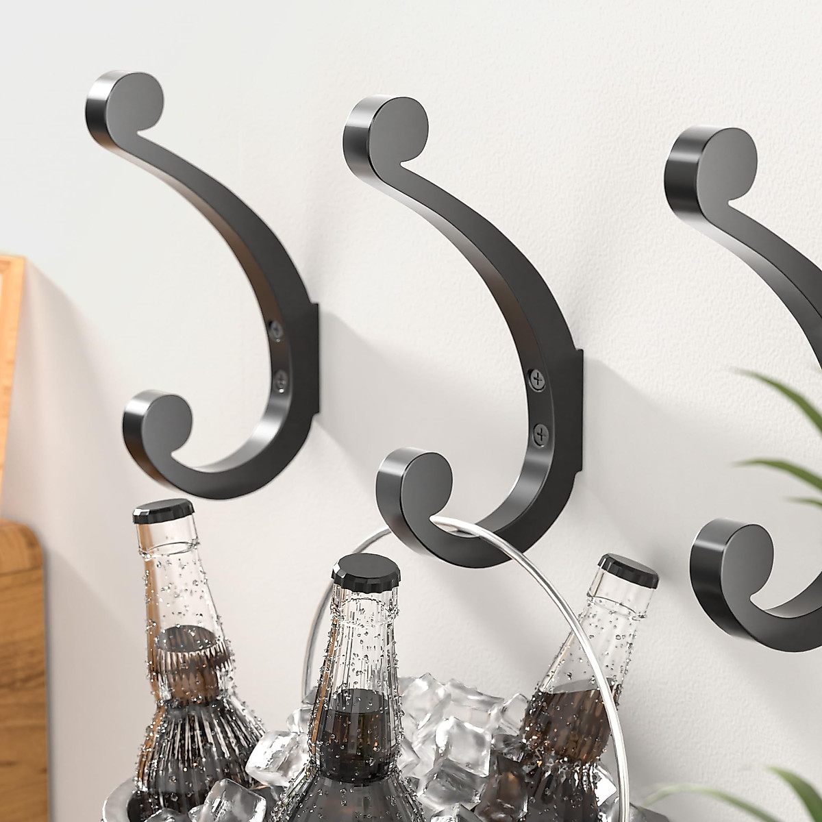 Josmimic Coat Hooks Wall Mount for Hanging - Black Large Retro Double Hooks with Screws, Heavy Duty Coat Hanger, Holder 40Lb, Coat Rack for Towels, Keys, Hats, Mug, Bags, Clothes, Purse, 4 Pack