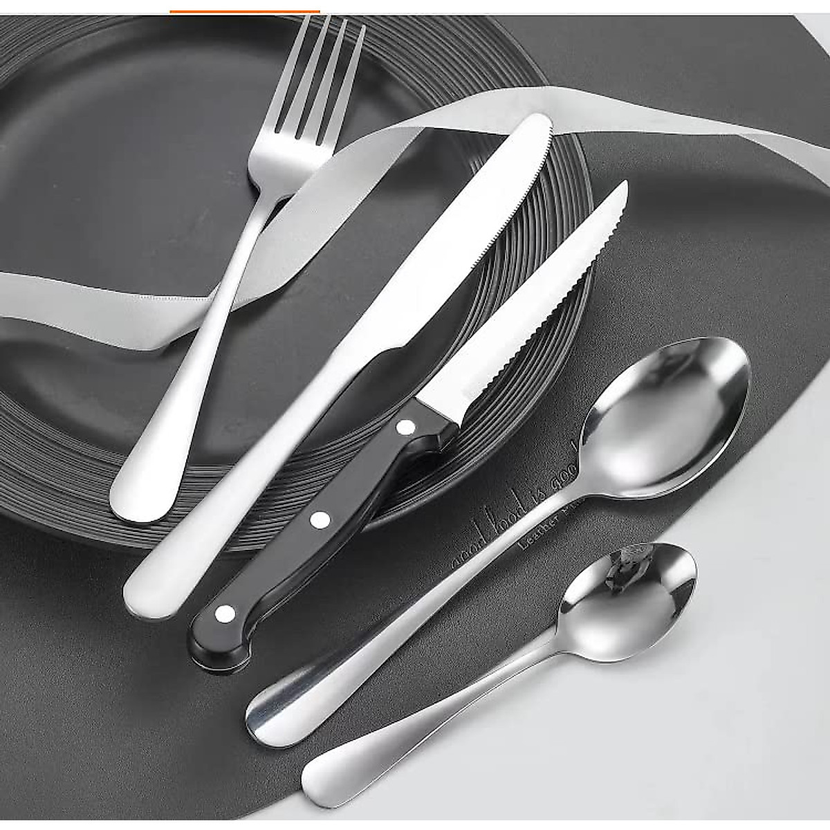 30 Piece Flatware Set for 6, Large Fork, Large Spoon, Small Spoon, Table Knife, Steak Knife