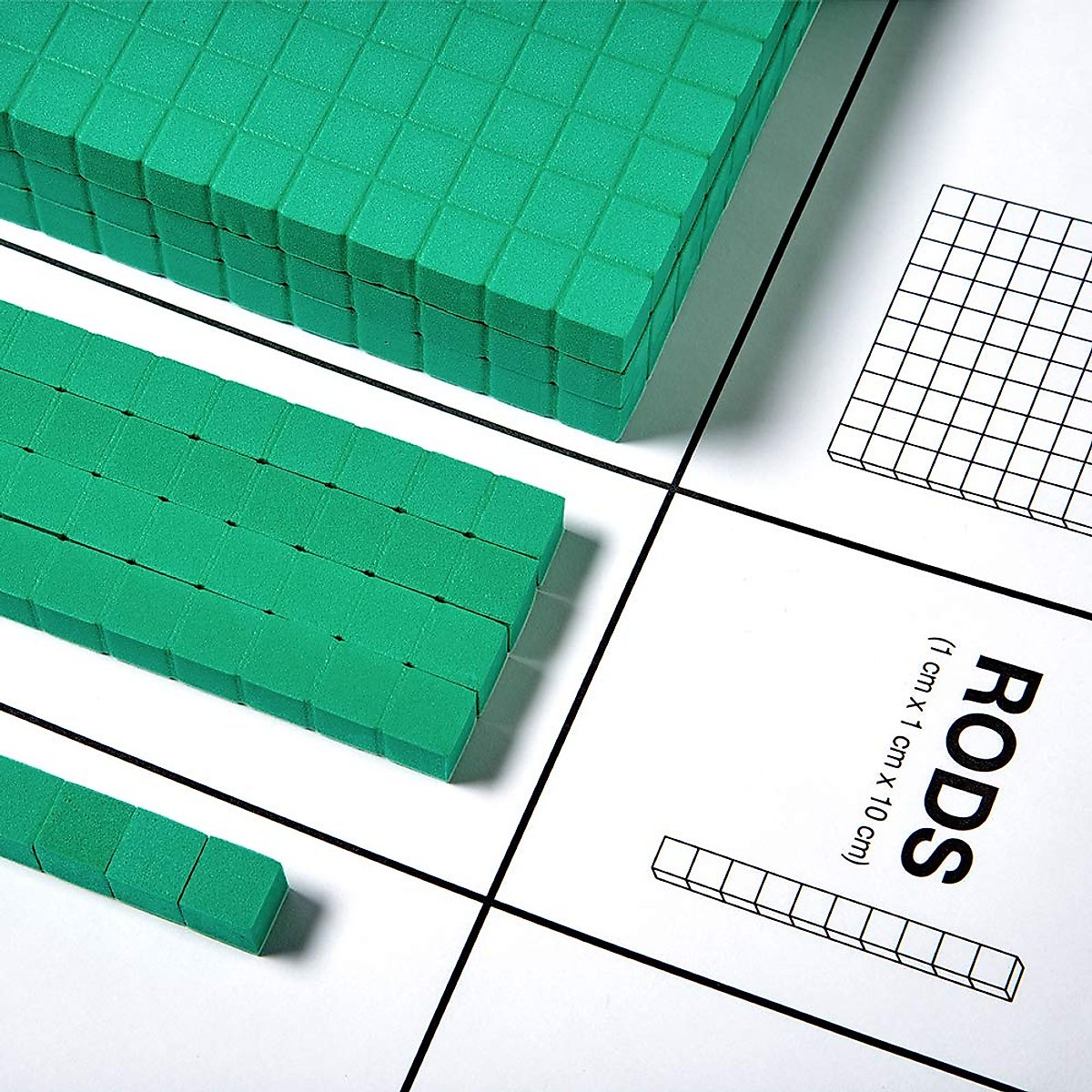 hand2mind Green Foam Base Ten Blocks Complete Set, Place Value Blocks, Counting Cubes for Kids Math, Base Ten Blocks Classroom Set, Math Blocks Kindergarten, Base 10 Math Manipulatives (Set of 644)