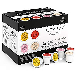 Bestpresso Coffee, Variety Pack Single Serve K-Cup Pods, 96 Count. Includes Breakfast, Colombian, Donut and Italian (Compatible With 2.0 Keurig Brewers) 8 Packs Of 12 Cups