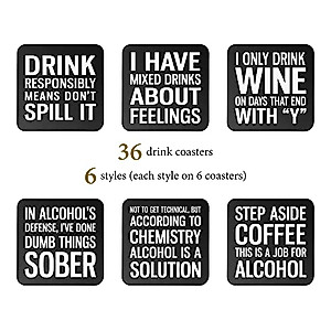 Lillian Rose Black & White Set of 36 Drinking Coasters, One Size, Black