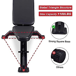 DERACY Deluxe Adjustable Weight Bench for Full Body Workout, Weight Capacity 1100 lbs, Incline and Flat Weight Bench for Indoor Workout, Home Gym