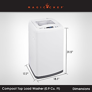 Magic Chef Top Load Compact Washer with LED Display, 6 Cycles, Delay Start Function, 3 Water Levels & 3 Temperature Settings, White, 0.9 Cubic Feet