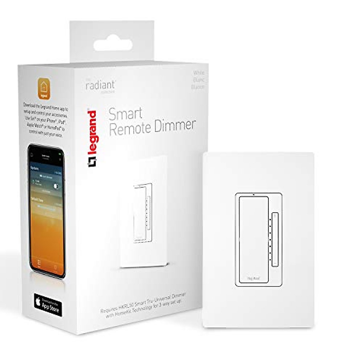 Legrand, Smart Dimmer Switch, Apple Homekit, Remote Accessory, Quick Setup On iOS (iPhone or iPad), No Hub Required, HKRL60, Requires HKRL50WH to Operate
