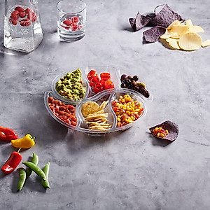 PlasticPro 2 Section Divided Plastic Serving Food Tray Yin Yang 2 Part Double Section Decorative Dish for Parties and Hosting, 1 Set of Clear