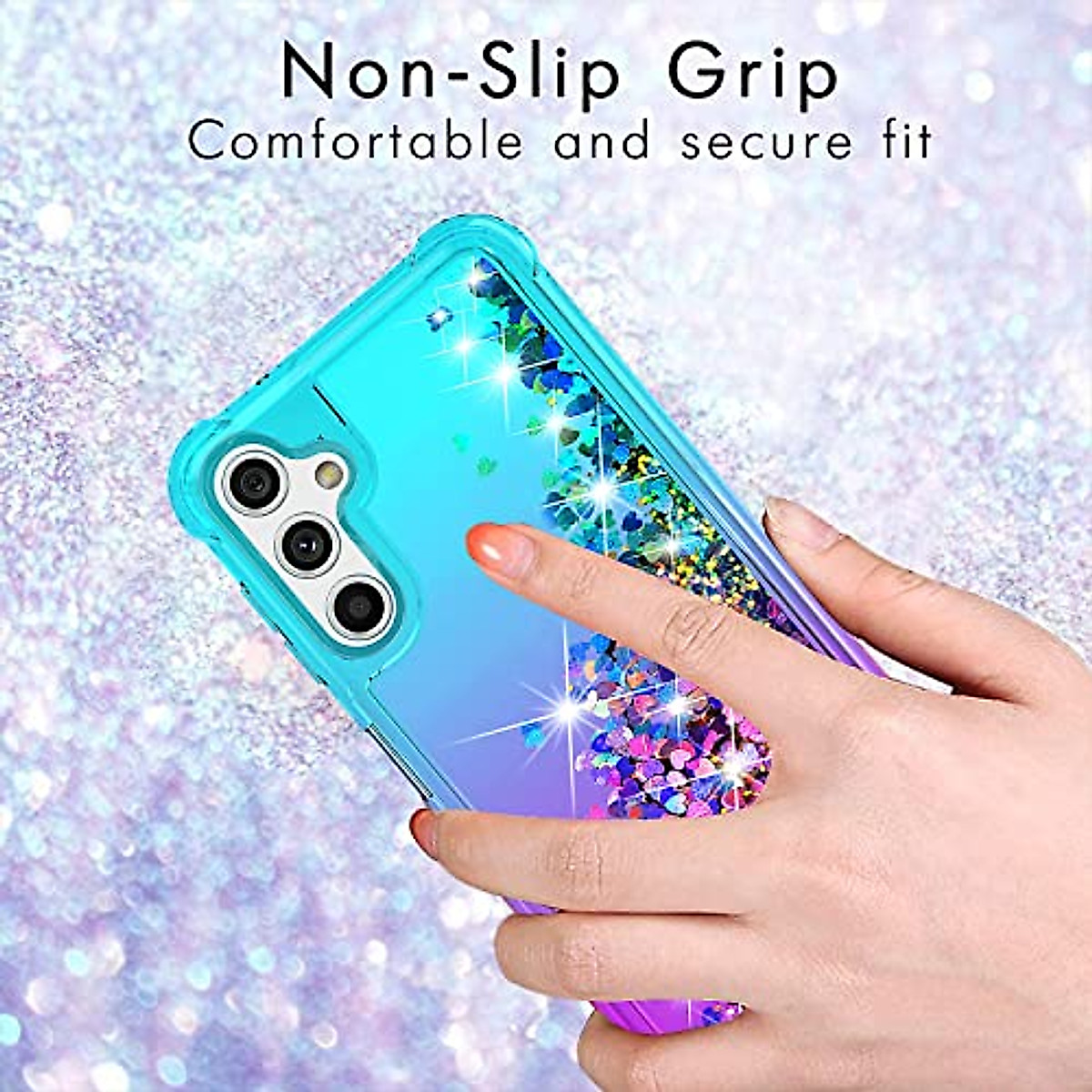 YZOK for Galaxy A14 5G Phone Case,Samsung A14 5G Case,with HD Screen Protector,Gradient Quicksand Glitter Liquid Floating Cute Phone Case for Samsung Galaxy A14 5G (Teal/Purple)