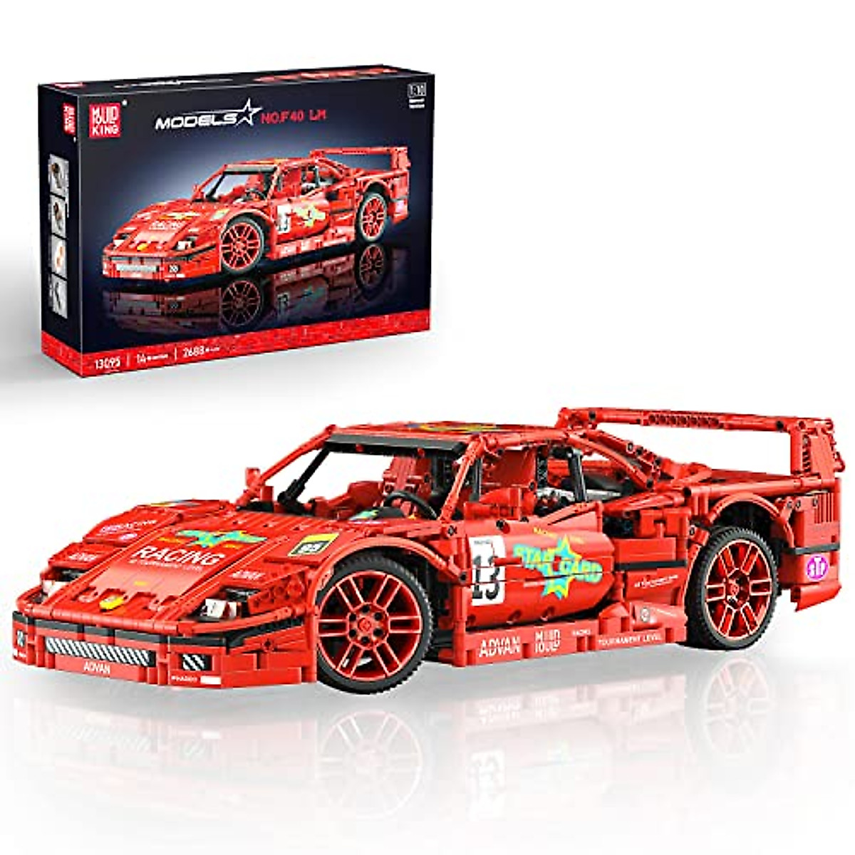 Mould King Ferrari F40 LM Racing Car Building Sets Toy with Remote Contral, 13095 Technology Super Car Model Building Blocks,1:10 Collectible Car Building Kits for Fans Adult Teens 14+(2688 Pieces)