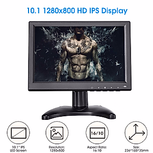 KALESMART 10.1 inch 1280x800 Rimless HDMI Monitor with VGA/HDMI Ports Built-in Speaker for Raspberry Pi Home Security CCTV PC Display