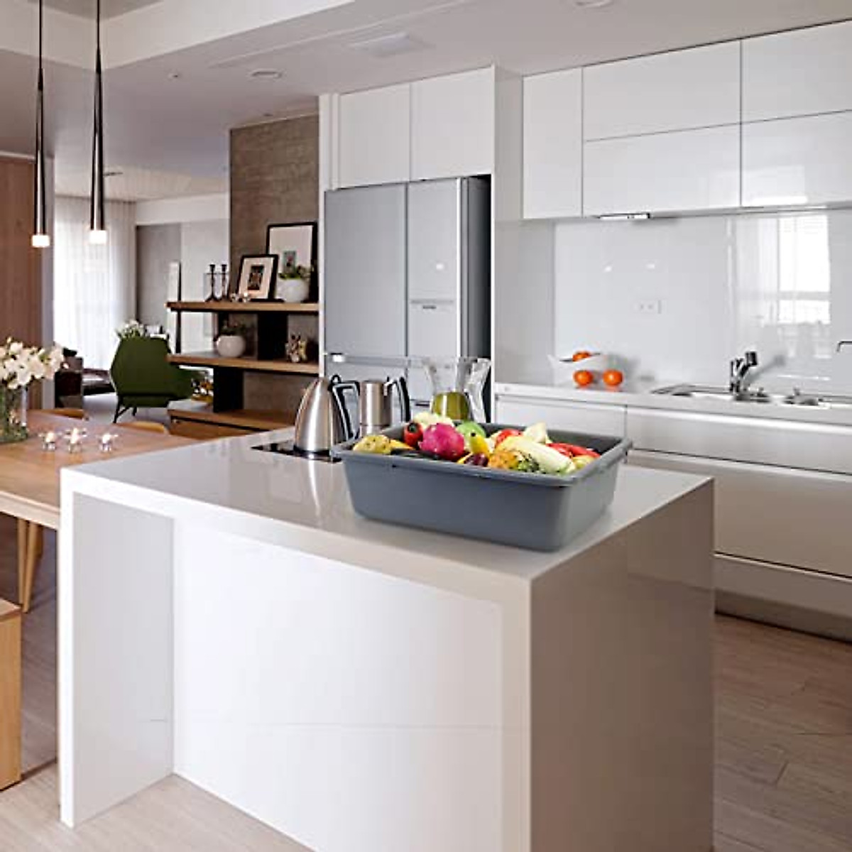 Qqbine 36 Quart Commercial Bus Tubs, Plastic Bus Box Dish Pan Basin, Gray, 4 Packs