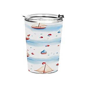 Wassud Boat Pattern 20 oz Tumbler with Lid and Straw Stainless Steel Double Wall Vacuum Tumblers Insulated Travel Coffee Mug for Cold and Hot Drinks