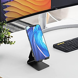 Cell Phone Stand (Black & Grey), Phone Dock, Cradle, Holder, Aluminum Desktop Cellphone Stand with Cable Collective for Office Desk, Bedside Table Compatible with iPhone 12 11 Pro Max