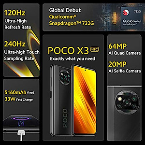 Xiaomi Poco X3 NFC 128GB, 6GB RAM, 5160mAh (typ) Large Battery, 6.67inches DotDisplay, QUALCOMM Snapdragon GSM LTE Factory Unlocked Smartphone - International Version (Shadow Grey), M2007J20CG