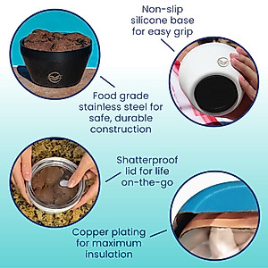 CALICLE - Insulated Ice Cream Bowl Set with Lid, Double Wall Vacuum Insulated Stainless Steel, for Cold and Hot Foods (Cereals, Soups, Snacks, Dips) - 12oz, Set of 2 (White Frost/Midnight Black)