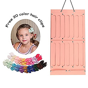 Moobibear Bow Holder Organizer for Baby Girls (With 20 hair clips), Large Capacity Hair Clip Holder, Girls Hair Accessories Storage Organizer with 16 Felts for Nursery Room