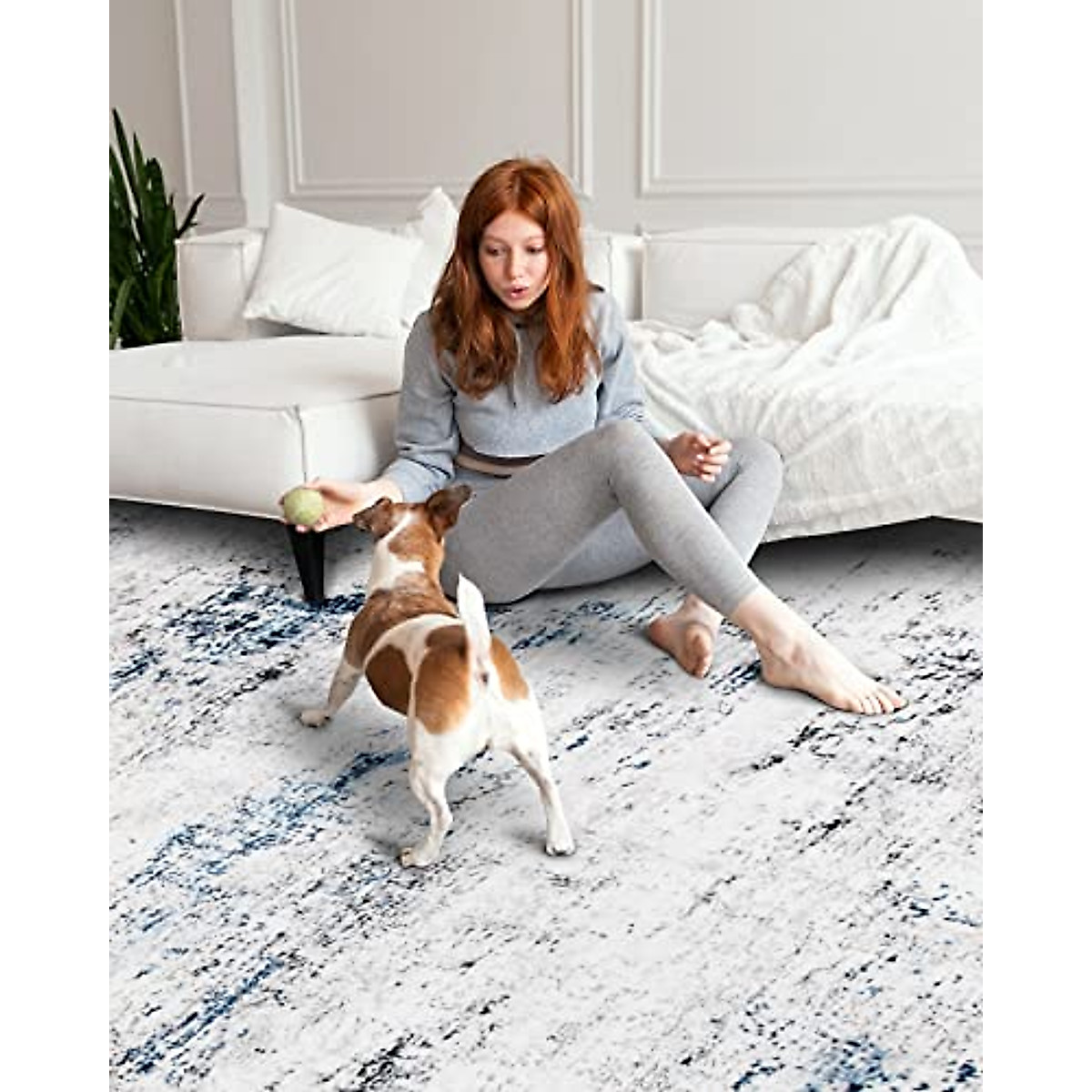 Area Rug Living Room Rugs: 3x5 Small Soft Indoor Carpet Modern Abstract Rug with Non Slip Rubber Backing for Under Dining Table Nursery Home Office Bedroom Gray Blue