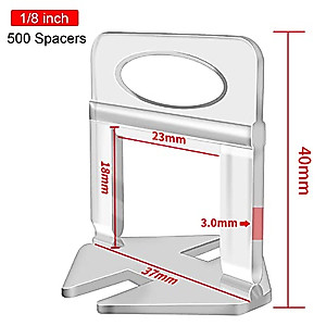 Tile Leveling System Clips - 500-Piece DIY Tiles Leveler Spacers - Tile Leveling System for Professional Ceramic Tile and Stone Installation (1/8 Inch)