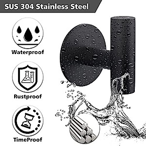 YUET 2 Pcs Bathroom Towel Hook Adhesive,Stick on Metal Coat Hooks Robe Hook SUS 304 Stainless Steel Heavy Duty Door Hanger Towel Robe Clothes Closet Sponges Holder for Bathroom Hotel (Black)