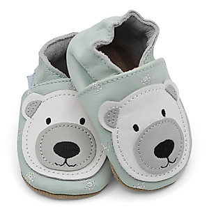 Dotty Fish Soft Leather Infant Shoes Unisex pre-Walkers. Polar Bear on Ice Blue Shoe. 6-12 Months