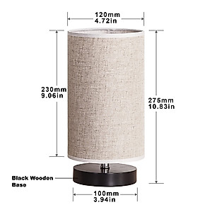 lifeholder Table Lamp, Bedside Nightstand Lamp, Simple Desk Lamp, Fabric Wooden Table Lamp for Bedroom Living Room Office Study, Cylinder Black Base