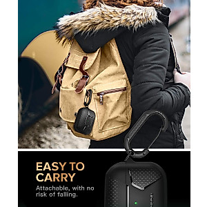 MOBOSI Net Series Silicone Airpods Pro Case Cover for AirPods Pro, Full-Body Rugged Shock Absorbing Protective Carabiner Compatible with Airpod Pro Wireless Charging, Black [Front LED Visible]